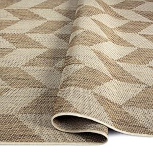 Nicole Miller New York Patio Country Calla Contemporary Herringbone Indoor/Outdoor Area Rug, Brown/Beige, 5'2"x7'2"