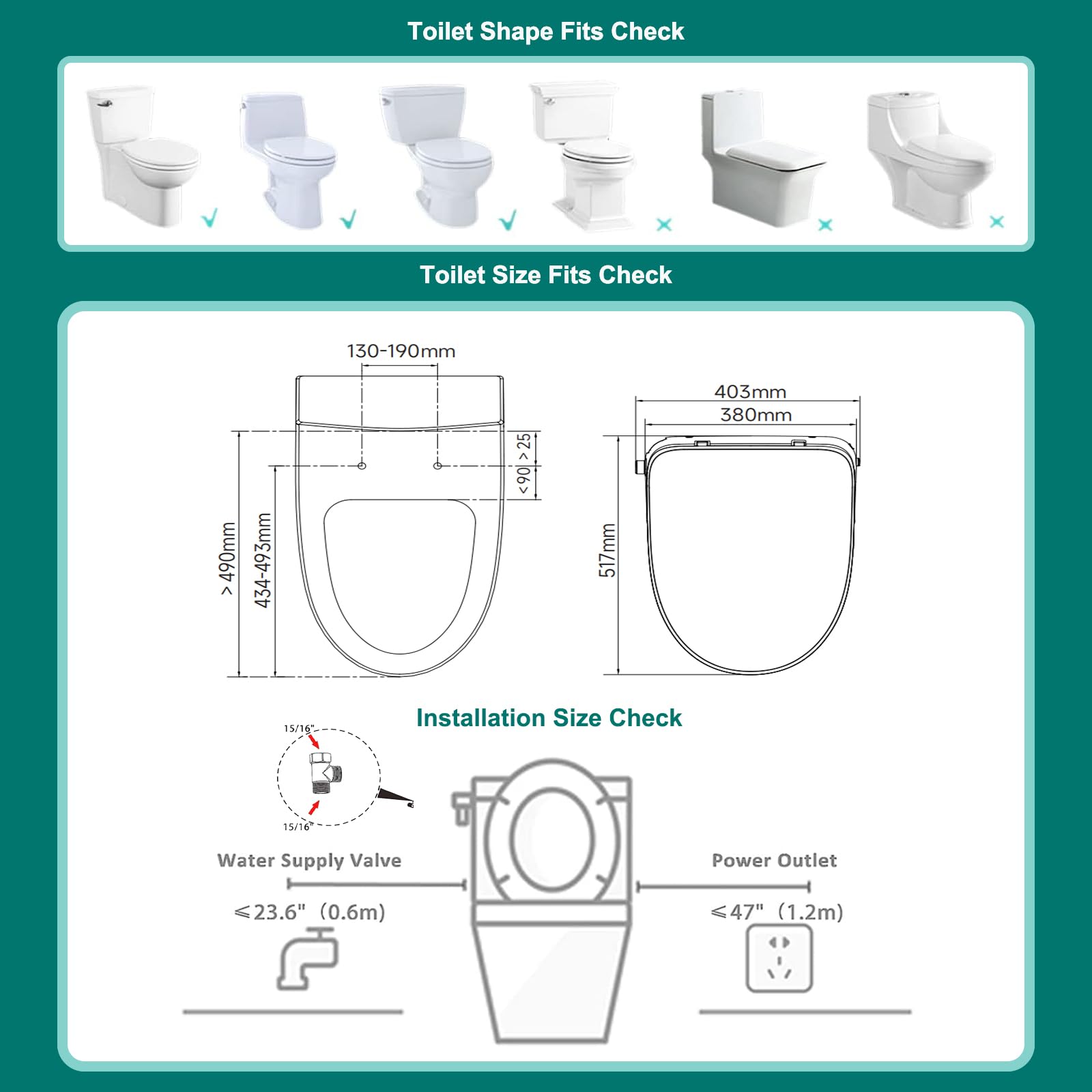 AQUATIZ Elongated Smart Toilet Bidet, Electric Toilet Seat with Self-Cleaning Nozzle, Adjustable Warm Water, Deodorizer, Air Dryer, LED Night light (Remote Control)