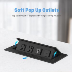 Pop Up Power Strip with PD 30W USB Ports, Recessed Power Grommet Outlet Hub Connectivity Box, Pop Up Outlets Socket for Table Conference Room Countertop, 2 AC Outlets, USB A and USB C Charging Ports