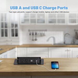 Pop Up Power Strip with PD 30W USB Ports, Recessed Power Grommet Outlet Hub Connectivity Box, Pop Up Outlets Socket for Table Conference Room Countertop, 2 AC Outlets, USB A and USB C Charging Ports