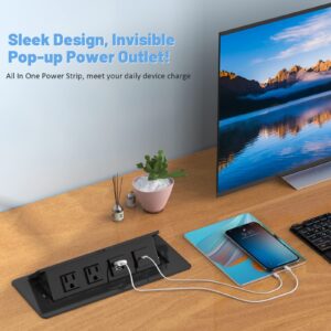 Pop Up Power Strip with PD 30W USB Ports, Recessed Power Grommet Outlet Hub Connectivity Box, Pop Up Outlets Socket for Table Conference Room Countertop, 2 AC Outlets, USB A and USB C Charging Ports