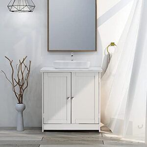 VINGLI Pedestal Under Sink Cabinet Free Standing Bathroom Storage Cabinet Organizer with with 2 Doors Adjustable Shelf Modern White Small Bath Sink Cabinet Space Saver 23.6" x 11.8"x 23.6"