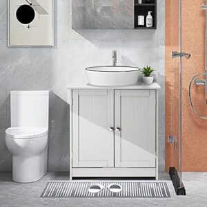 VINGLI Pedestal Under Sink Cabinet Free Standing Bathroom Storage Cabinet Organizer with with 2 Doors Adjustable Shelf Modern White Small Bath Sink Cabinet Space Saver 23.6" x 11.8"x 23.6"