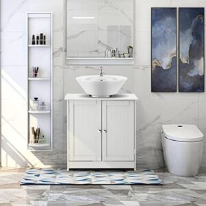 VINGLI Pedestal Under Sink Cabinet Free Standing Bathroom Storage Cabinet Organizer with with 2 Doors Adjustable Shelf Modern White Small Bath Sink Cabinet Space Saver 23.6" x 11.8"x 23.6"