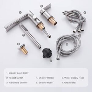 TapLong Waterfall Roman Tub Faucet with Hand Shower, Widespread Deck Mount Bathtub Faucet with Sprayer, Single-Handle 3-Holes Bathtub Shower Faucet Set in Brushed Nickel, 03119BN