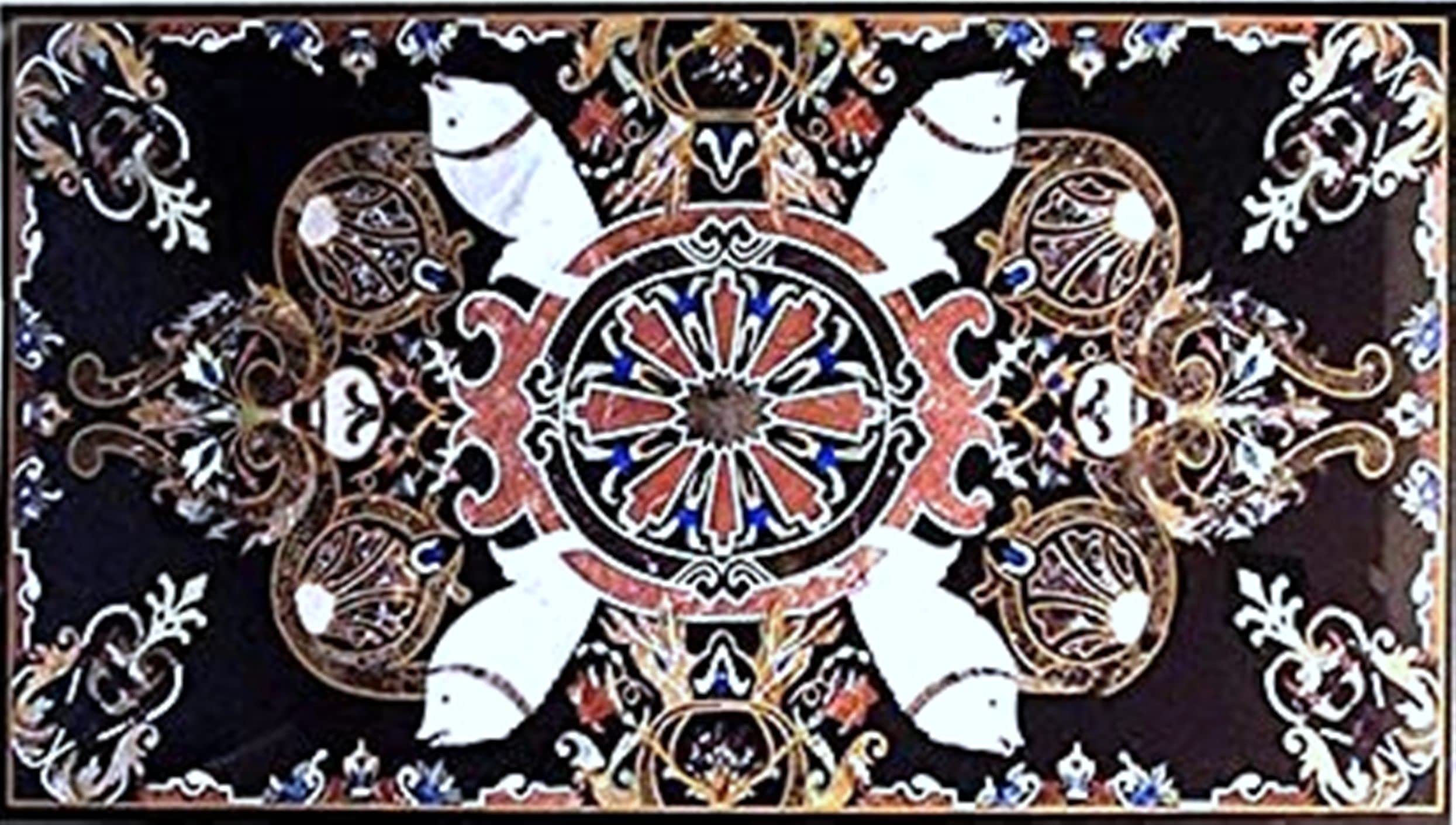 48" x 30" Inch Black Marble Dining Table/Coffee Table Italian Pietra Dura Design Outdoor Indoor Table, Office Table, Conference Table, Piece Of Conversation