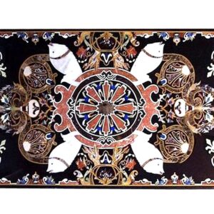 48" x 30" Inch Black Marble Dining Table/Coffee Table Italian Pietra Dura Design Outdoor Indoor Table, Office Table, Conference Table, Piece Of Conversation