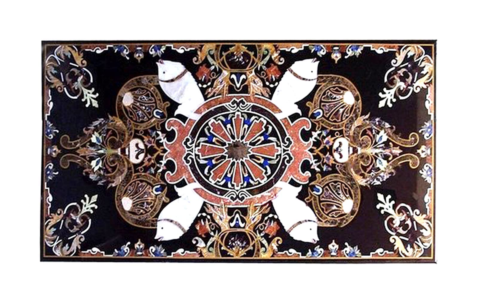 48" x 30" Inch Black Marble Dining Table/Coffee Table Italian Pietra Dura Design Outdoor Indoor Table, Office Table, Conference Table, Piece Of Conversation