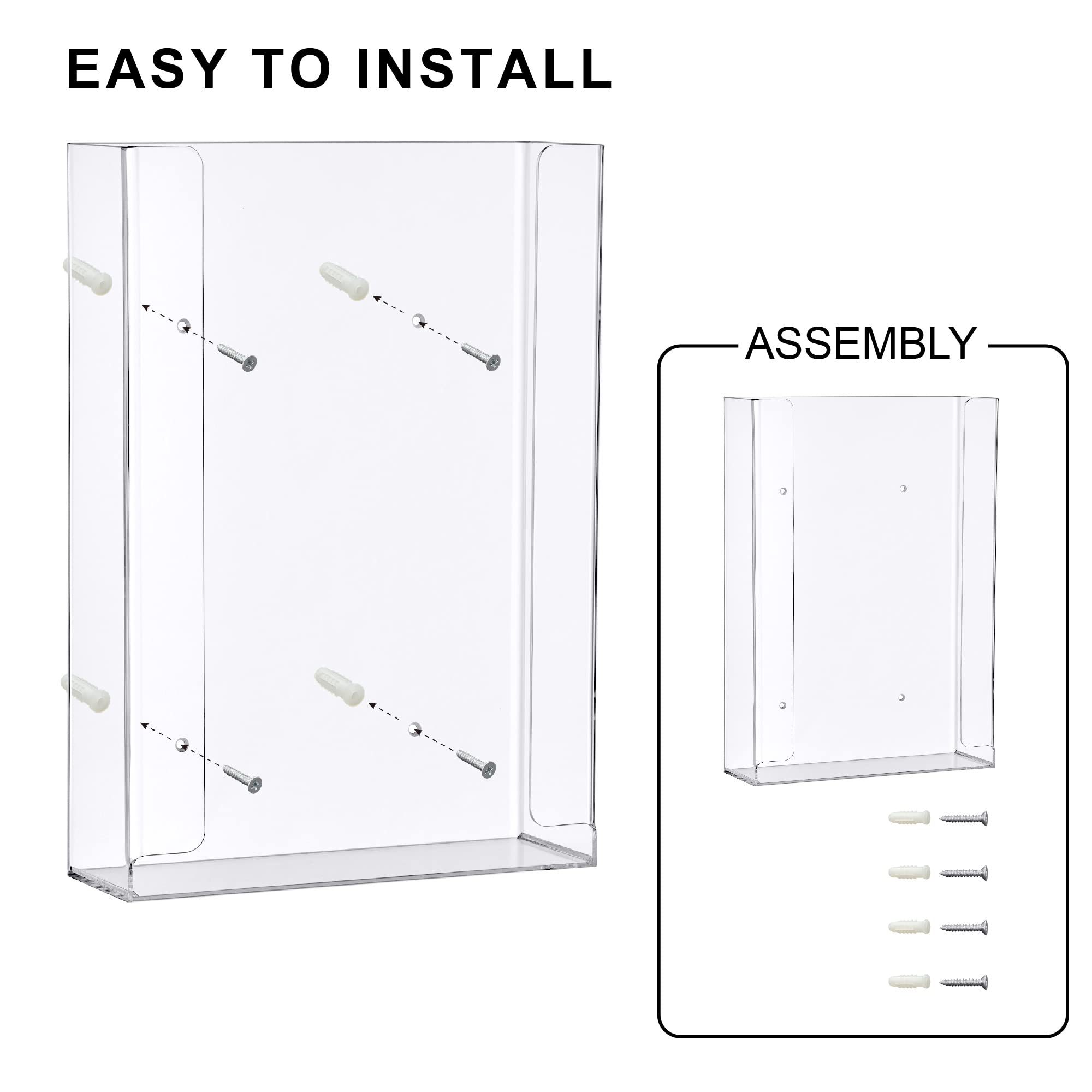 Amazing Abby Acrylic Glove Box Holder, Wall-Mounted Glove Dispenser, Floating Glove Box Organizer, Large Size (for 3 Boxes), 10.5" W x 15.0" H x 3.5" D (Mounting Hardware Included)