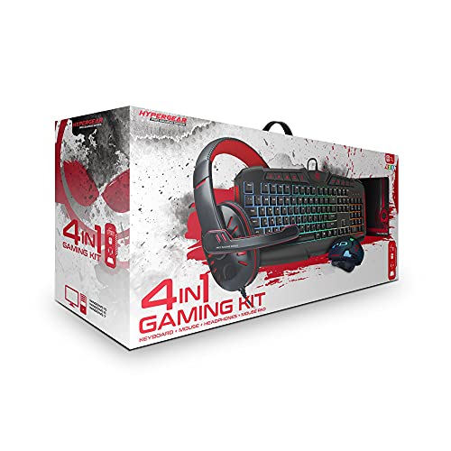 HyperGear 4-in-1 Gaming Kit RGB Backlit Gaming Keyboard, 4 Level DPI Switch Mouse, Stereo Gaming Headphones with Mic, Mousepad for PC in Game & Online Chat