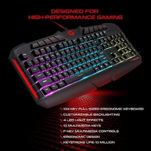 HyperGear 4-in-1 Gaming Kit RGB Backlit Gaming Keyboard, 4 Level DPI Switch Mouse, Stereo Gaming Headphones with Mic, Mousepad for PC in Game & Online Chat