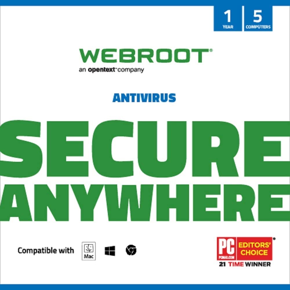 Webroot Antivirus Software 2024 | 5 Device | 1 Year Subscription for PC/Mac + Auto Renewal