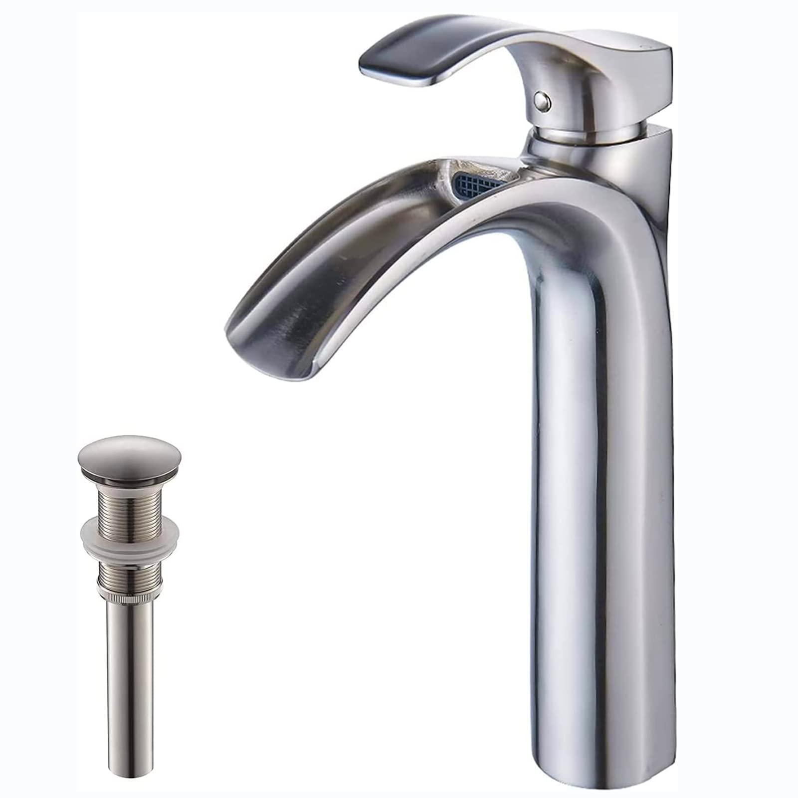 Yodel Faucet Waterfall Bathroom Sink Faucet Vessel Sink Faucet One Hole Single Handle Single Hole with Pop up Drain Stopper, Brushed Nickel