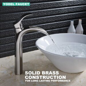 Yodel Faucet Waterfall Bathroom Sink Faucet Vessel Sink Faucet One Hole Single Handle Single Hole with Pop up Drain Stopper, Brushed Nickel