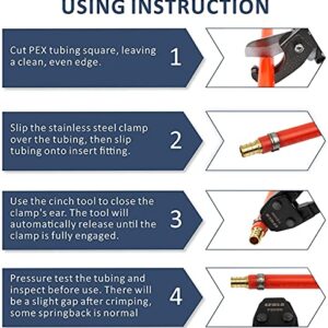 Pex Crimping Clamp Cinch Tool Kit Sizes from 3/8" to 1" (Meets ASTM 2098)-PEX Cinch Fastening Tool, Pipe/Tubing Cutter, Stainless Steel Clamps 20pcs 1/2", 10 pcs 3/4" Clamps With Canvas Bag