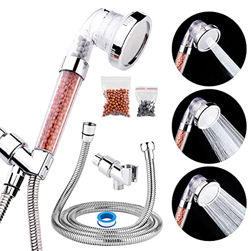 Shower Head High Pressure Filter Filtration Handheld Showerheads with Hose and Bracket,Water Saving 3 Mode Function Shower Heads for Dry Hair & Skin