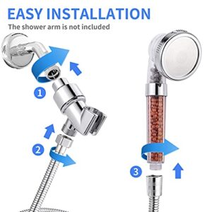 Shower Head High Pressure Filter Filtration Handheld Showerheads with Hose and Bracket,Water Saving 3 Mode Function Shower Heads for Dry Hair & Skin