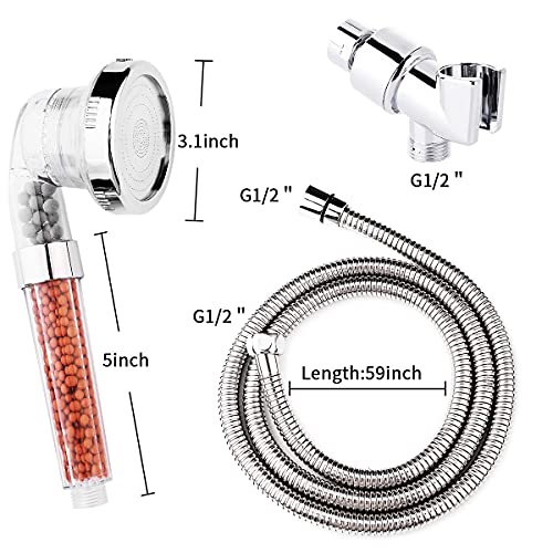 Shower Head High Pressure Filter Filtration Handheld Showerheads with Hose and Bracket,Water Saving 3 Mode Function Shower Heads for Dry Hair & Skin