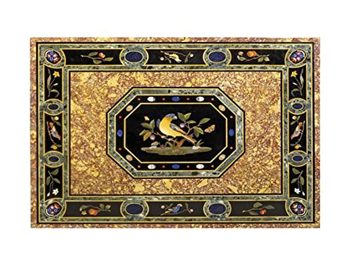 48" x 30" Inch Black Marble Dining Table/Coffee Table Italian Pietra Dura Design Outdoor Indoor Table, Office Table, Conference Table