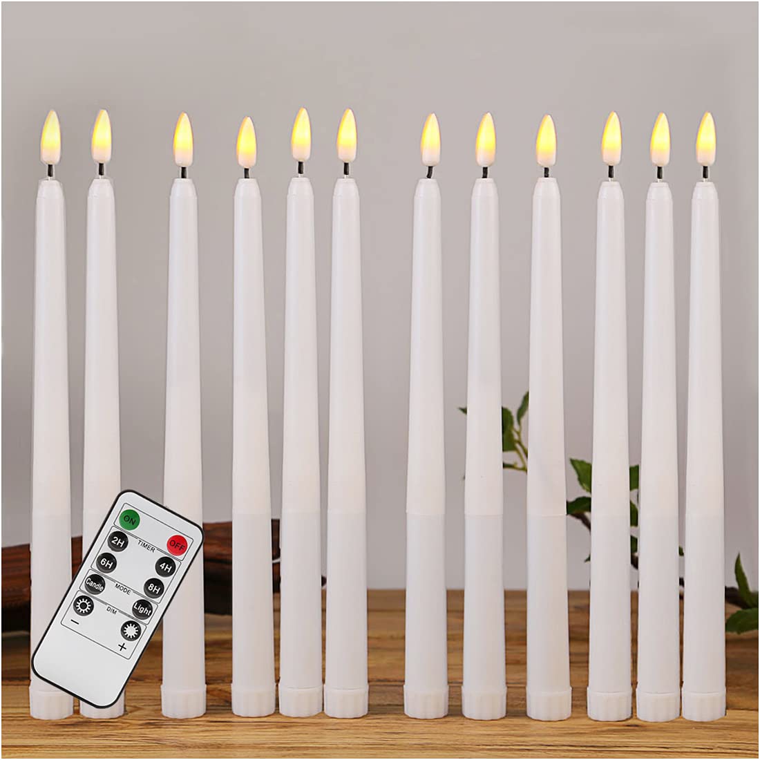 duduta White Flameless Taper Candles with Remote, Flickering Realistic LED Battery Operated Candlesticks Set of 12