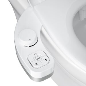 samodra non-electric bidet - self cleaning dual nozzle (frontal and rear wash) fresh water bidet toilet seat attachment with independent adjustable water pressure (classic white)