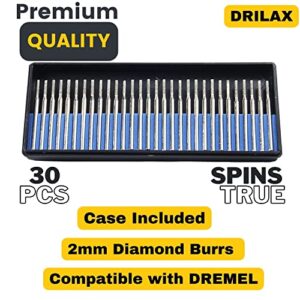 2mm Diamond Drill Bit Jewelry Beach Sea Glass Shells Gemstones 5/64 Inch Tip Bur 1/8 inch Shank Dremel Compatible Burr Lapidary 30 Pieces Case Set