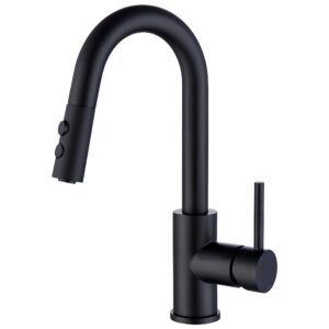 bar faucet with pull out sprayer single hole matte black, jxmmp single handle stainless steel bar sink faucets with sprayer, modern small kitchen sink faucet with cupc supply hose