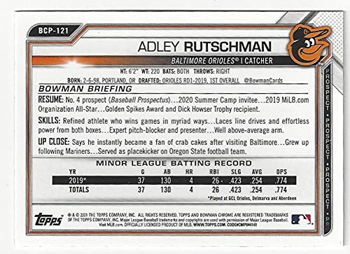 Adley Rutschman Bowman Chrome Prospect Baseball Card - 2021 Bowman Chrome Baseball Card #BCP-121 Baltimore Orioles) Free Shipping