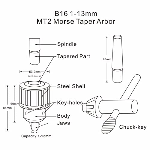 Earl Diamond Super Heavy Duty 1/2-Inch Drill Chuck with #2 Morse Taper Arbor & Chuck Key (1/2" MT2)