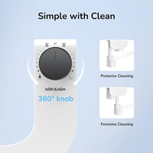 Bath & Bum Bidet, Ultra-Slim Bidet Attachment, Non-Electric Bidet Toilet Seat Attachment,Detachable Self-Cleaning Dual Nozzles and Adjustable Water Pressure, Easy to Install Bidet