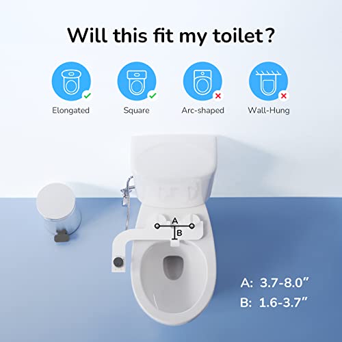 Bath & Bum Bidet, Ultra-Slim Bidet Attachment, Non-Electric Bidet Toilet Seat Attachment,Detachable Self-Cleaning Dual Nozzles and Adjustable Water Pressure, Easy to Install Bidet