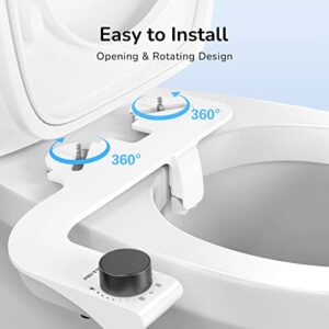 Bath & Bum Bidet, Ultra-Slim Bidet Attachment, Non-Electric Bidet Toilet Seat Attachment,Detachable Self-Cleaning Dual Nozzles and Adjustable Water Pressure, Easy to Install Bidet