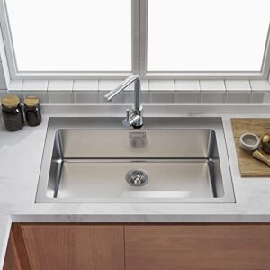 BOTEMY B9173 Kitchen Sink Drain Assembly 3-1/2 inch with Removable Sink Strainer Basket/Stopper 304 Stainless Steel Brushed