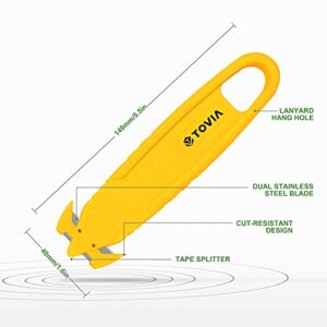 T TOVIA Safety Box Cutter Knife of Recessed Concealed Stainless Steel Blade, Package Opener Plastic Cutter for Box, Carton, Shrink Wrap, Plastic Straps, 10pcs