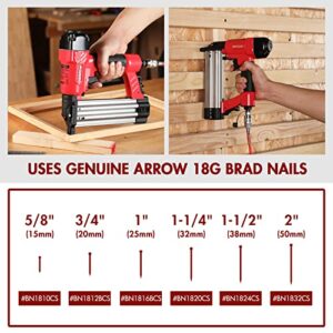 Arrow 18 Gauge Pneumatic Brad Nailer, Oil-Free Upholstery Nail Gun with 4000 Pieces 5/8 '', 1 '', 1-1/4 '' Nails, Adjustable Exhaust, for Woodworking, Professional and DIY Projects, PT18G