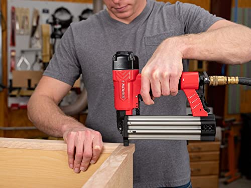 Arrow 18 Gauge Pneumatic Brad Nailer, Oil-Free Upholstery Nail Gun with 4000 Pieces 5/8 '', 1 '', 1-1/4 '' Nails, Adjustable Exhaust, for Woodworking, Professional and DIY Projects, PT18G