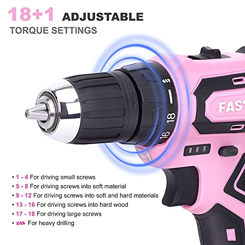 FASTPRO 42-Piece 12V Pink Drill kit, Lithium-ion Cordless Drill Driver, 3/8 in. Drill Driver Set with One 1.5 Ah Batteries, Charger and Tool Bag