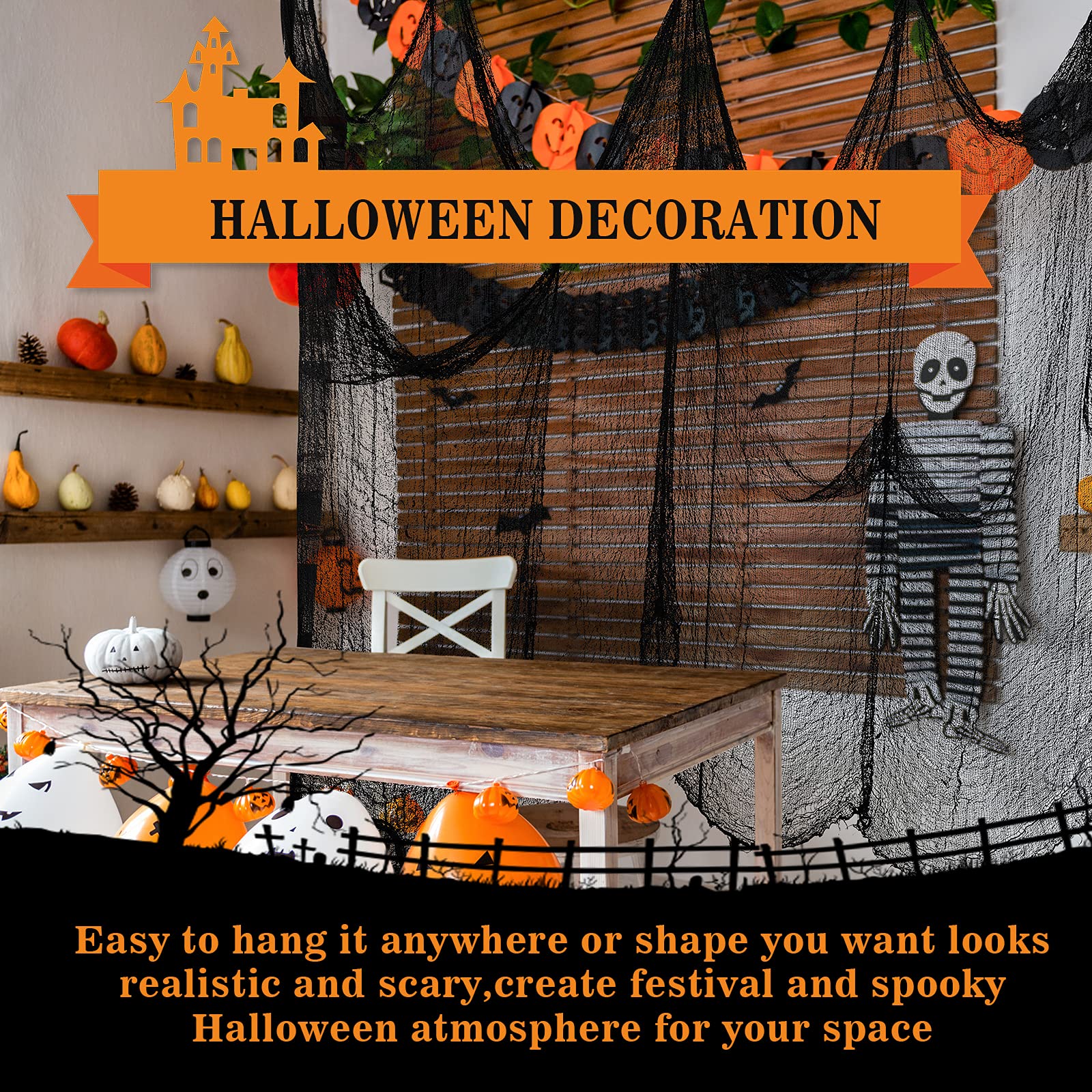 5Pcs Halloween Creepy Cloth Black 30×72inch - Halloween Decorations Clearance - Creepy Spooky Halloween Decorations Outdoor Indoor