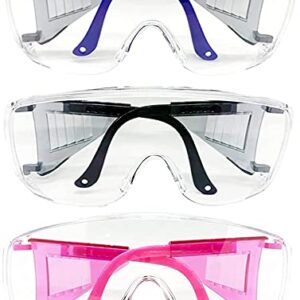 XII WY 3 Pack of Safety Glasses (3 Pairs in 3 Colors) Anti-Fog Crystal Clear Eye Protection Over Glasses Scratch Resistant lab Safety Construction Work CE EN 166 Certified