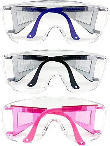 XII WY 3 Pack of Safety Glasses (3 Pairs in 3 Colors) Anti-Fog Crystal Clear Eye Protection Over Glasses Scratch Resistant lab Safety Construction Work CE EN 166 Certified