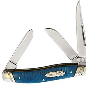 Rough Rider Stockman Black/Blue Bone Open Folding Stainless Pocket Knife 2119 Outdoor Survival Hunting Knife for Camping by Survival Steel