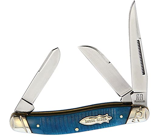 Rough Rider Stockman Black/Blue Bone Open Folding Stainless Pocket Knife 2119 Outdoor Survival Hunting Knife for Camping by Survival Steel