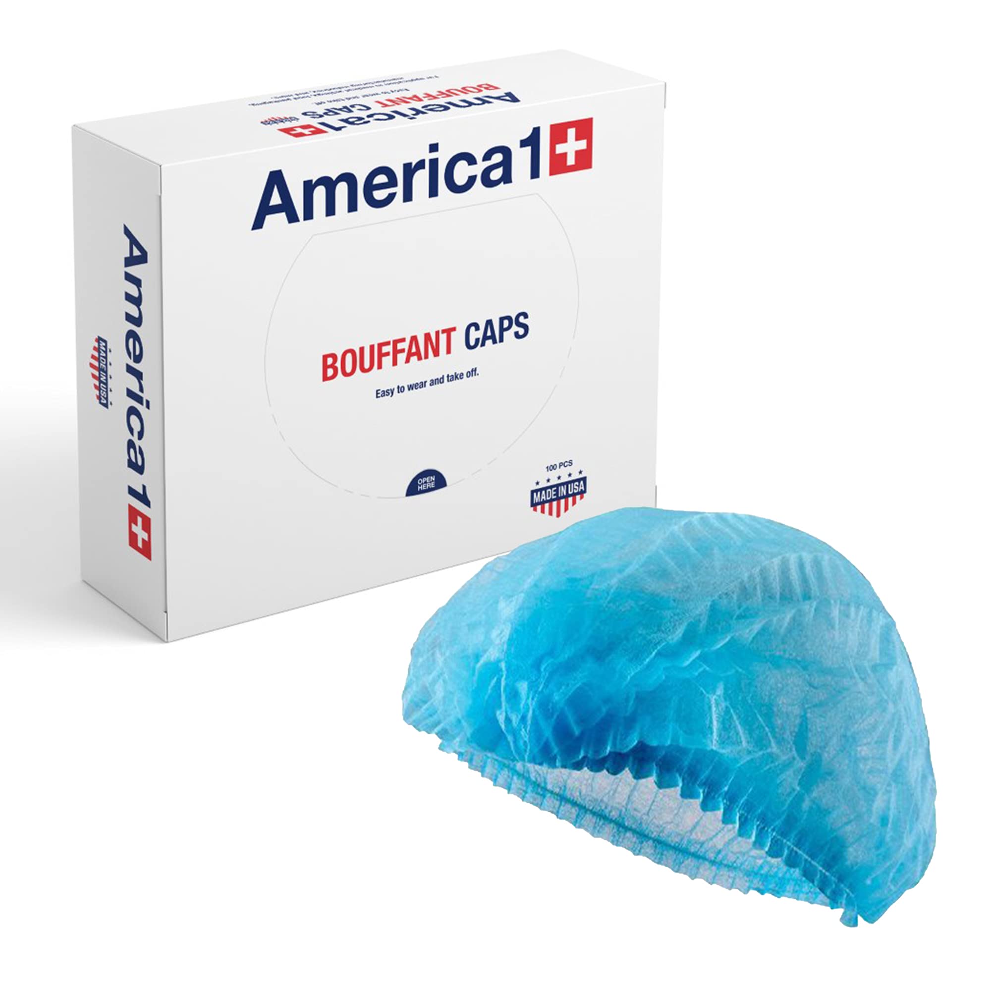 America 1 Disposable Bouffant Hair Caps | Surgical Cap Bulk Pack of 100 | Large 24 Inch Hair Nets for Medical, Hospital, Food, Electronic Industry Personnel