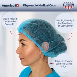 America 1 Disposable Bouffant Hair Caps | Surgical Cap Bulk Pack of 100 | Large 24 Inch Hair Nets for Medical, Hospital, Food, Electronic Industry Personnel