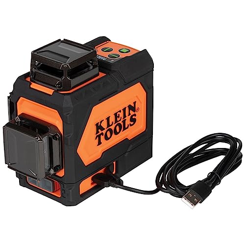 Klein Tools 93PLL Self-Leveling Laser Level, Green 3x360-Deg Planes, Rechargeable Battery, Magnetic Mount, Class II Laser (≤1mW @ 510-530nm)