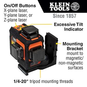 Klein Tools 93PLL Self-Leveling Laser Level, Green 3x360-Deg Planes, Rechargeable Battery, Magnetic Mount, Class II Laser (≤1mW @ 510-530nm)