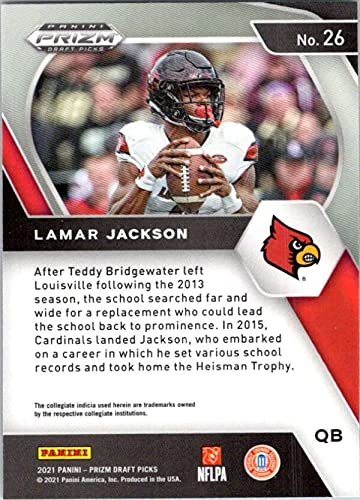 2021 Panini Prizm Draft Picks #26 Lamar Jackson Louisville Cardinals Official NCAA Football Trading Card in Raw (NM or Better) Condition