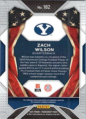 2021 Panini Prizm Draft Picks #182 Zach Wilson BYU Cougars All American RC Rookie Card Official NCAA Football Trading Card in Raw (NM or Better) Condition