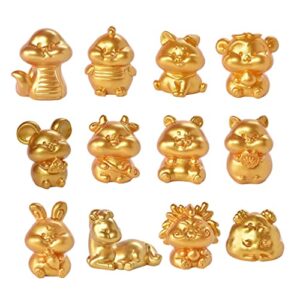 yardwe 12pcs chinese zodiac resin ornaments resin animals figurines 2022 chinese zodiac animal statue cake toppers mini dollhouse fairy garden bonsai tabletop decor