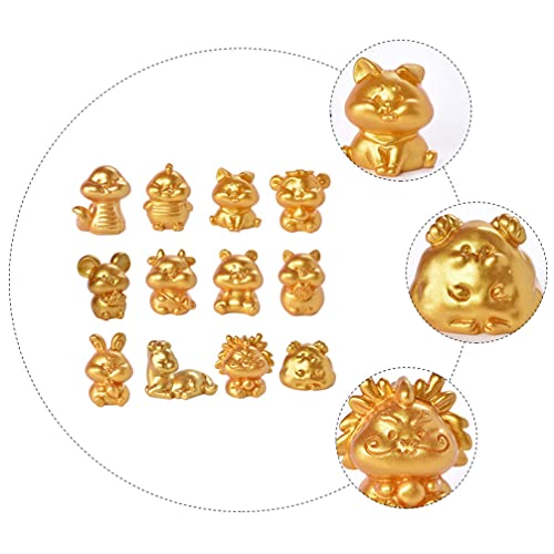 Yardwe 12Pcs Chinese Zodiac Resin Ornaments Resin Animals Figurines 2022 Chinese Zodiac Animal Statue Cake Toppers Mini Dollhouse Fairy Garden Bonsai Tabletop Decor